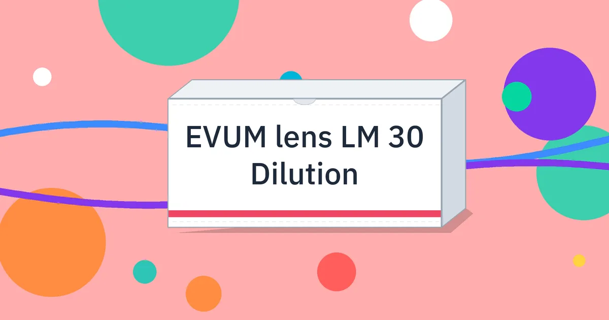 Symbolbild: Packung mit der Aufschrift EVUM lens LM 30 Dilution (PZN 13485335) – Verfügbarkeit und Bezug in Apotheken in Frankfurt am Main