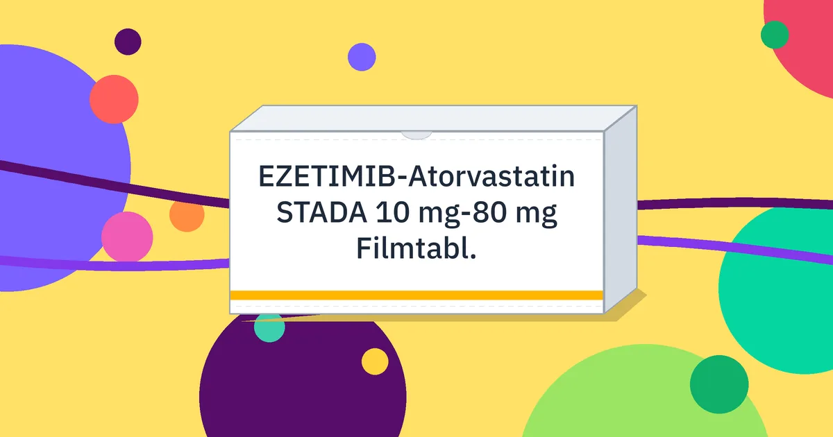 Symbolbild: Packung mit der Aufschrift EZETIMIB-Atorvastatin STADA 10 mg-80 mg Filmtabl. (PZN 18908326) – Verfügbarkeit und Bezug in Apotheken in Frankfurt am Main
