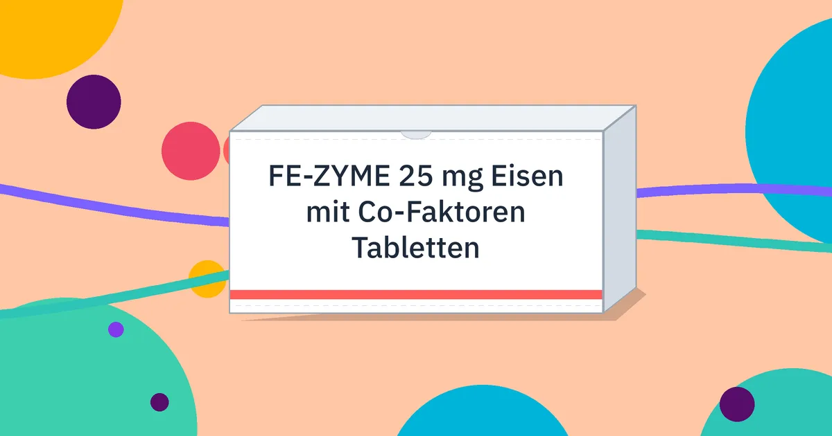 Symbolbild: Packung mit der Aufschrift FE-ZYME 25 mg Eisen mit Co-Faktoren Tabletten (PZN 16954641) – Verfügbarkeit und Bezug in Apotheken in Frankfurt am Main