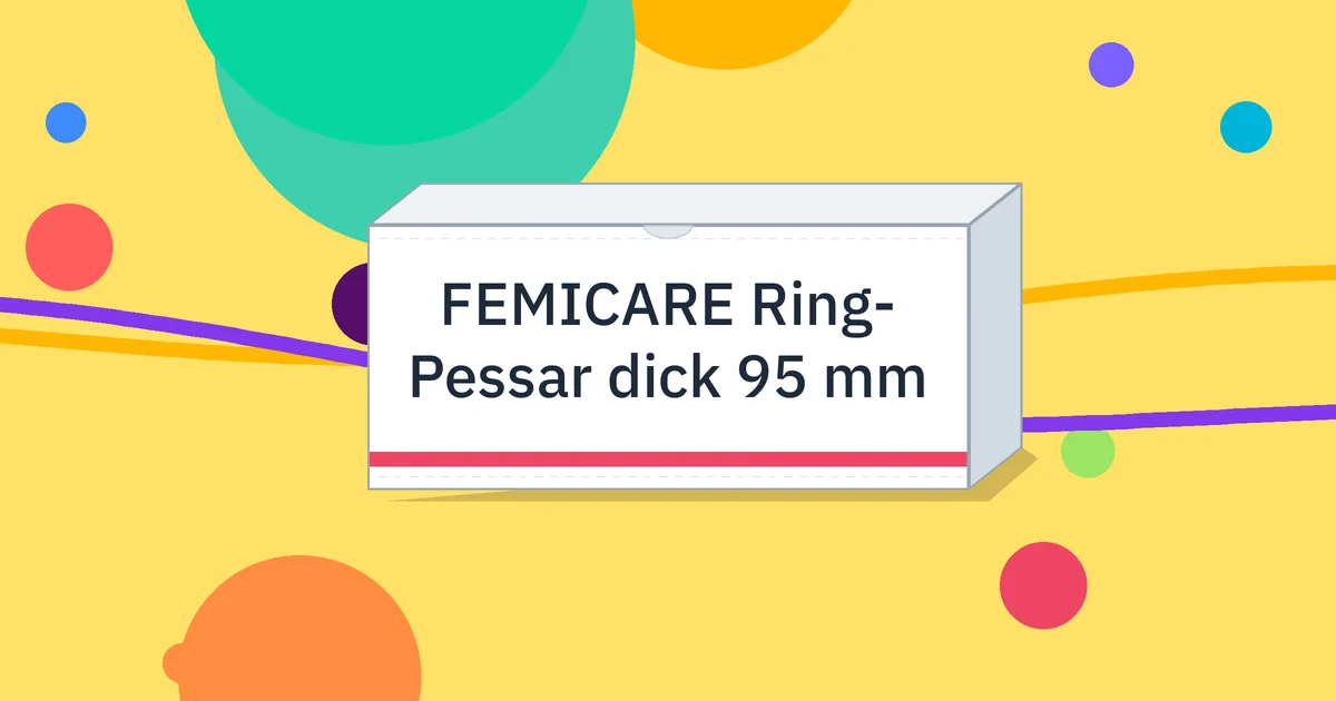 Symbolbild: Packung mit der Aufschrift FEMICARE Ring-Pessar dick 95 mm (PZN 19336240) – Verfügbarkeit und Bezug in Apotheken in Frankfurt am Main