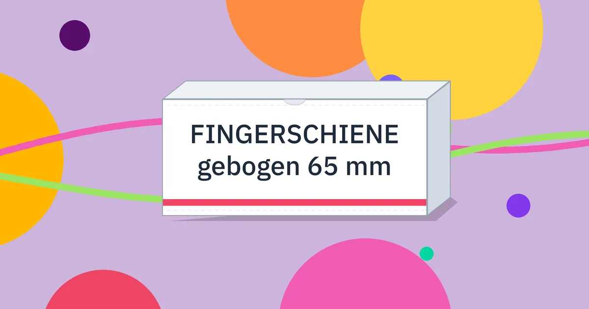 Symbolbild: Packung mit der Aufschrift FINGERSCHIENE gebogen 65 mm (PZN 06999660) – Verfügbarkeit und Bezug in Apotheken in Frankfurt am Main