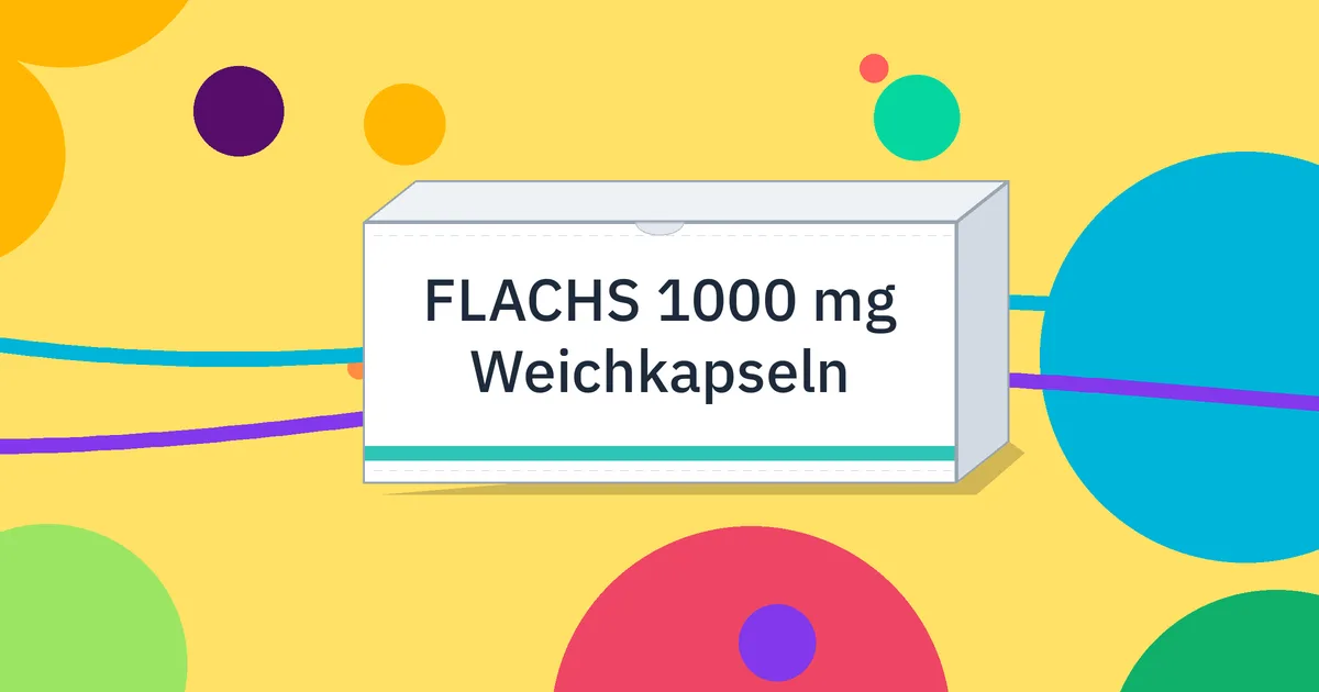 Symbolbild: Packung mit der Aufschrift FLACHS 1000 mg Weichkapseln (PZN 18224906) – Verfügbarkeit und Bezug in Apotheken in Frankfurt am Main