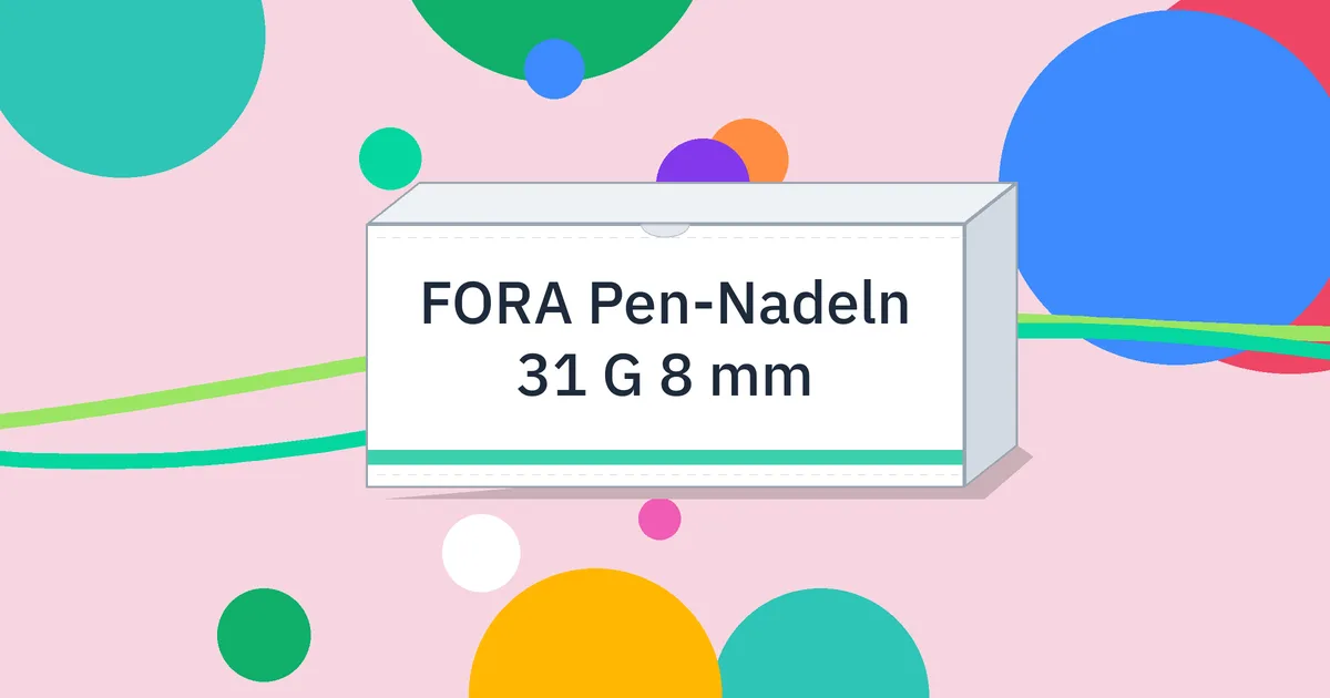 Symbolbild: Packung mit der Aufschrift FORA Pen-Nadeln 31 G 8 mm (PZN 20574016) – Verfügbarkeit und Bezug in Apotheken in Frankfurt am Main