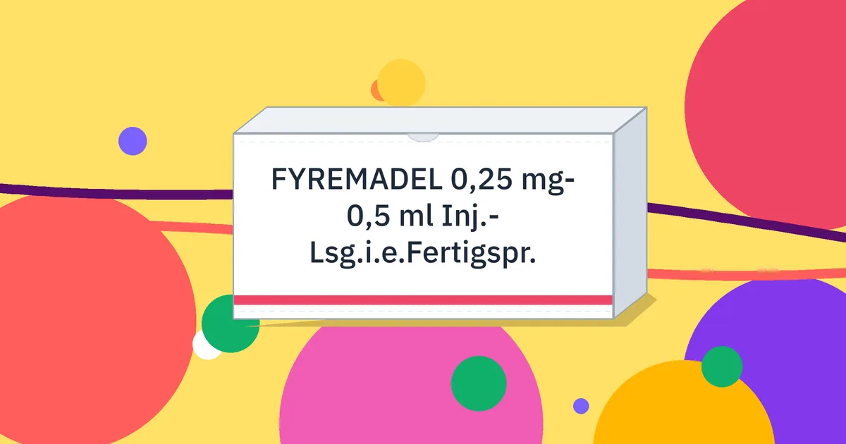 Symbolbild: Packung mit der Aufschrift FYREMADEL 0,25 mg-0,5 ml Inj.-Lsg.i.e.Fertigspr. (PZN 16605188) – Verfügbarkeit und Bezug in Apotheken in Frankfurt am Main