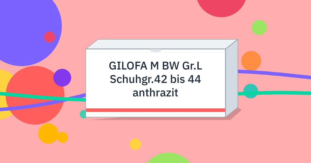Symbolbild: Packung mit der Aufschrift GILOFA M BW Gr.L Schuhgr.42 bis 44 anthrazit (PZN 16724993) – Verfügbarkeit und Bezug in Apotheken in Frankfurt am Main