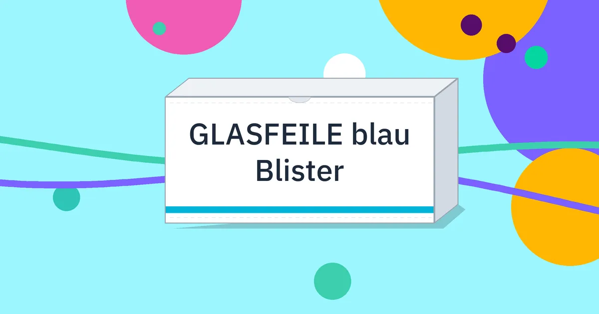 Symbolbild: Packung mit der Aufschrift GLASFEILE blau Blister (PZN 10350043) – Verfügbarkeit und Bezug in Apotheken in Frankfurt am Main