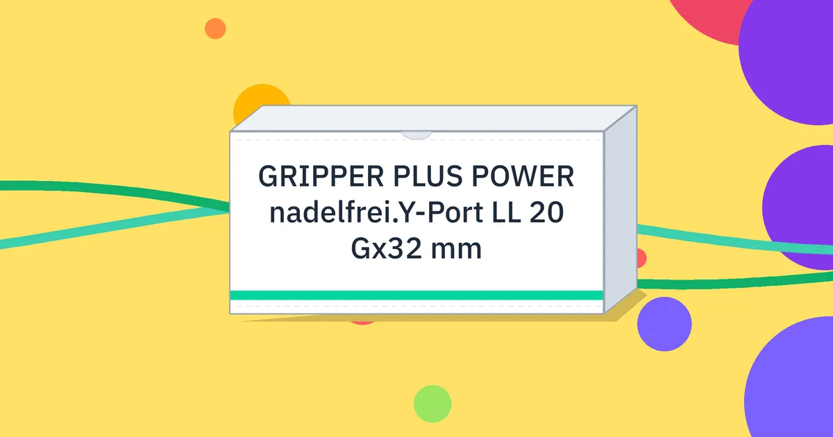 Symbolbild: Packung mit der Aufschrift GRIPPER PLUS POWER nadelfrei.Y-Port LL 20 Gx32 mm (PZN 09676348) – Verfügbarkeit und Bezug in Apotheken in Frankfurt am Main