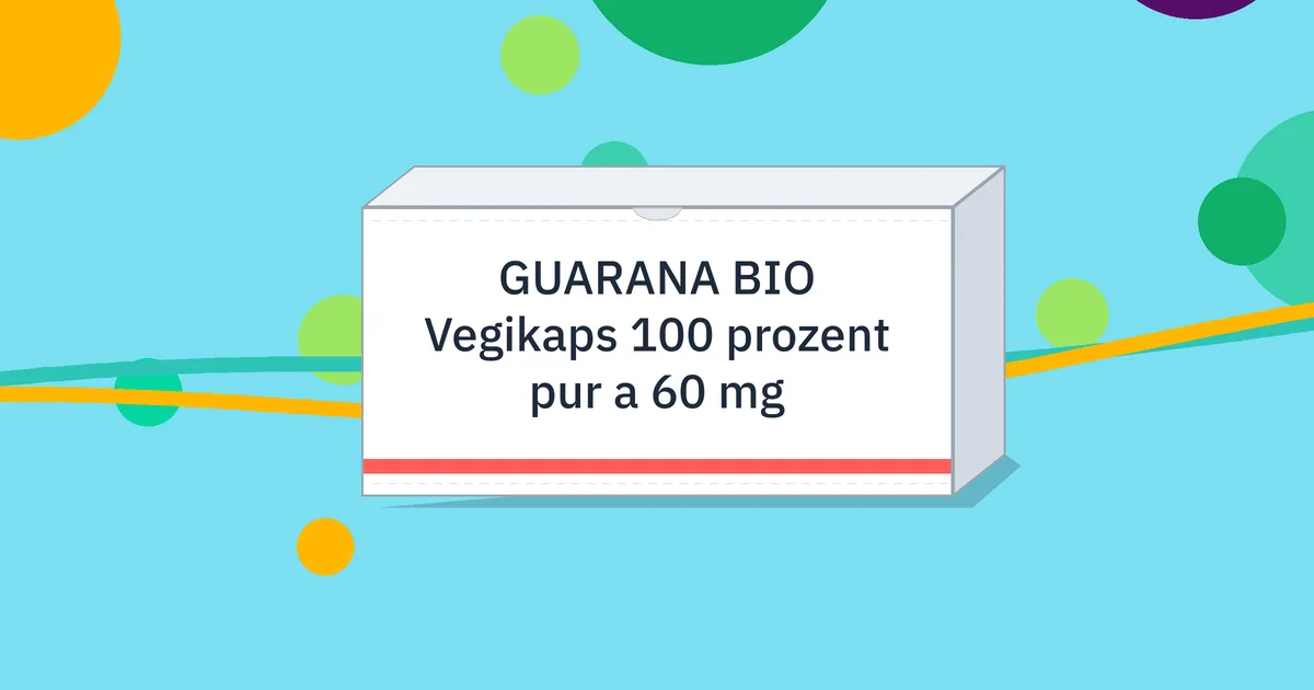 Symbolbild: Packung mit der Aufschrift GUARANA BIO Vegikaps 100 prozent pur a 60 mg (PZN 14323824) – Verfügbarkeit und Bezug in Apotheken in Frankfurt am Main