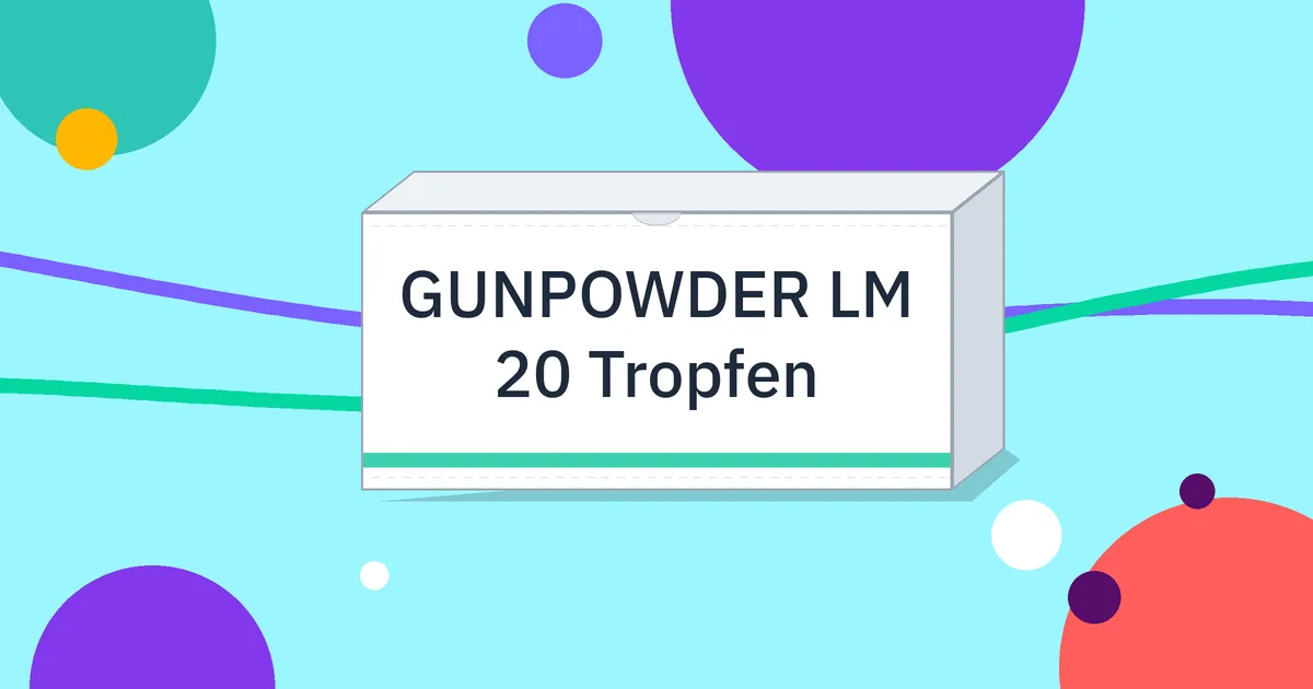 Symbolbild: Packung mit der Aufschrift GUNPOWDER LM 20 Tropfen (PZN 15823718) – Verfügbarkeit und Bezug in Apotheken in Frankfurt am Main