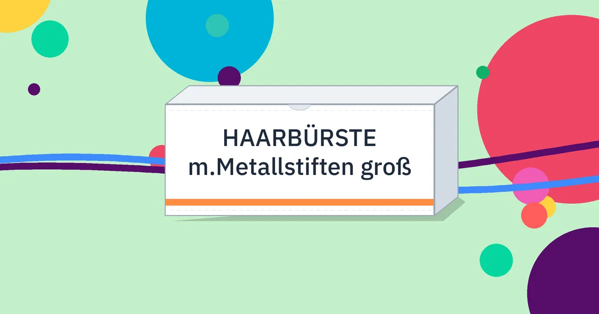 Symbolbild: Packung mit der Aufschrift HAARBÜRSTE m.Metallstiften groß (PZN 17289571) – Verfügbarkeit und Bezug in Apotheken in Frankfurt am Main