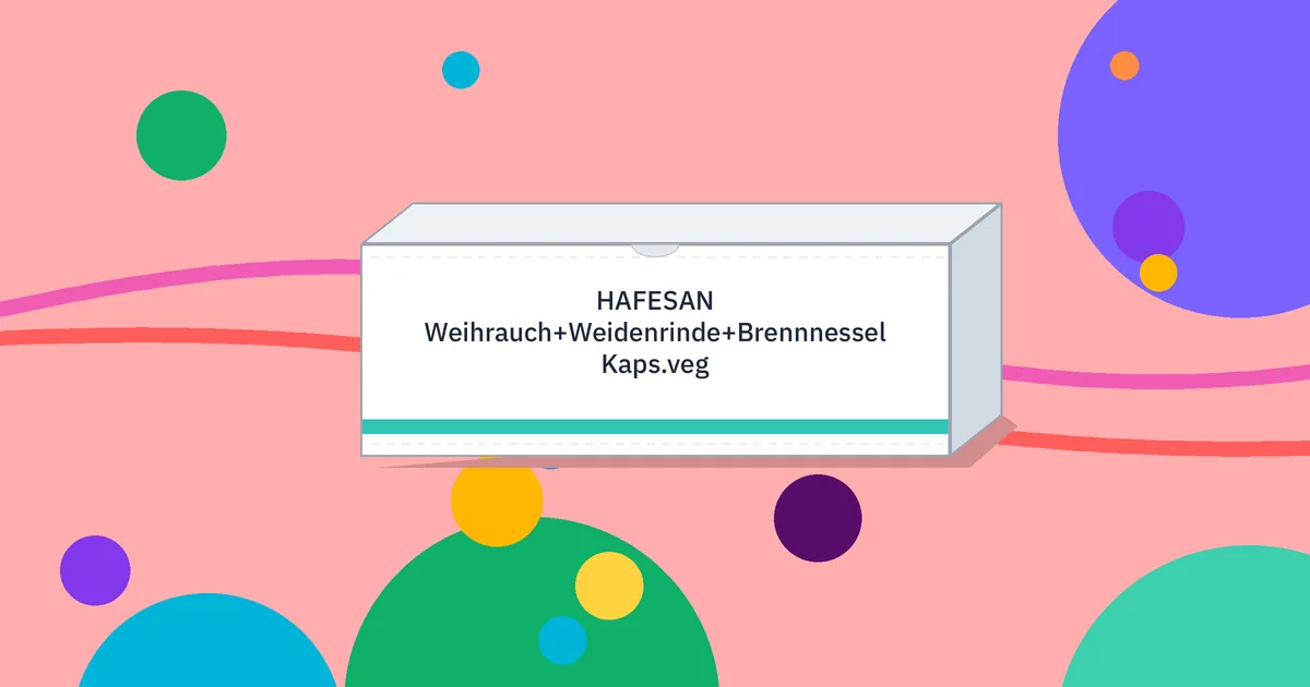 Symbolbild: Packung mit der Aufschrift HAFESAN Weihrauch+Weidenrinde+Brennnessel Kaps.veg (PZN 20181363) – Verfügbarkeit und Bezug in Apotheken in Frankfurt am Main