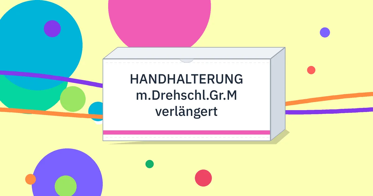 Symbolbild: Packung mit der Aufschrift HANDHALTERUNG m.Drehschl.Gr.M verlängert (PZN 11568376) – Verfügbarkeit und Bezug in Apotheken in Frankfurt am Main