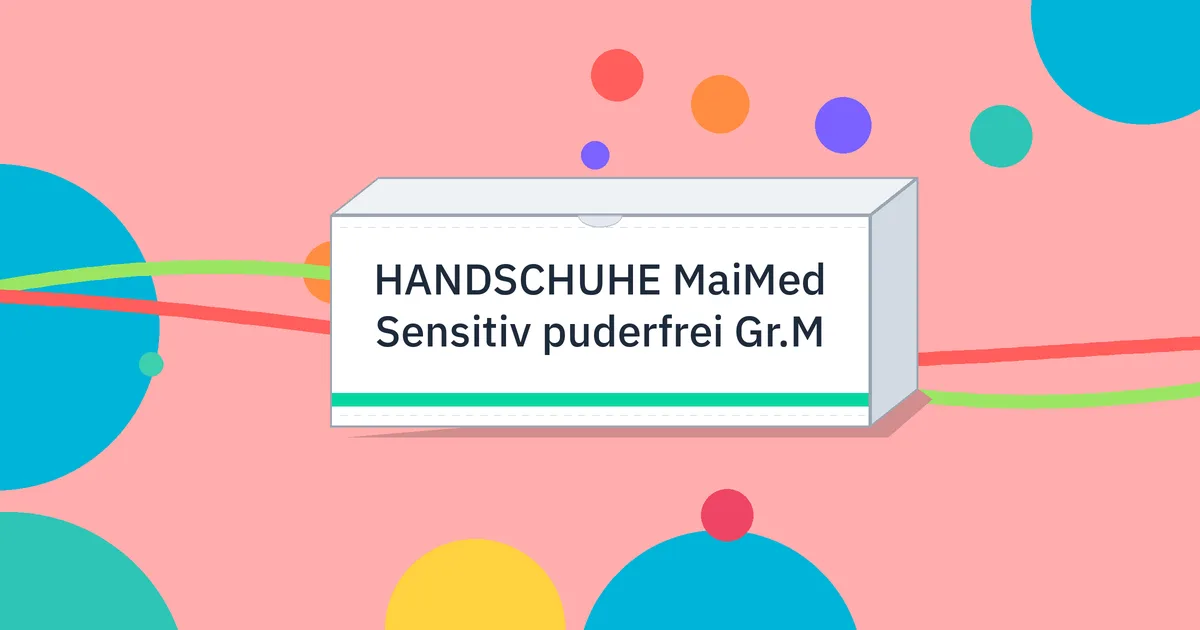 Symbolbild: Packung mit der Aufschrift HANDSCHUHE MaiMed Sensitiv puderfrei Gr.M (PZN 01586858) – Verfügbarkeit und Bezug in Apotheken in Frankfurt am Main
