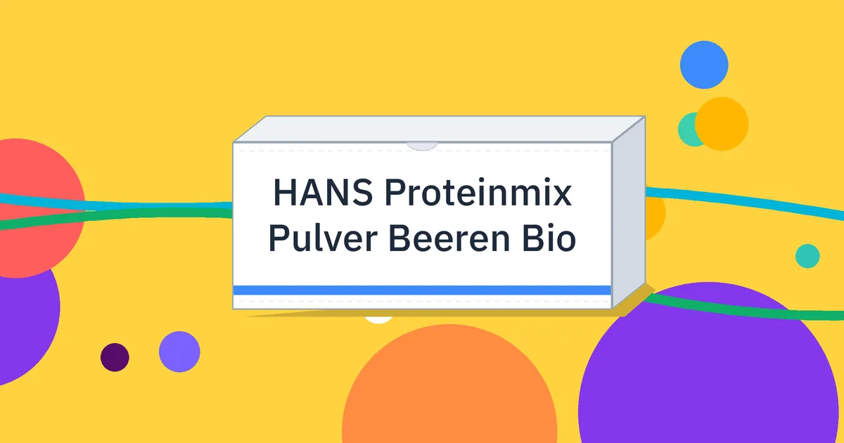 Symbolbild: Packung mit der Aufschrift HANS Proteinmix Pulver Beeren Bio (PZN 17421556) – Verfügbarkeit und Bezug in Apotheken in Frankfurt am Main