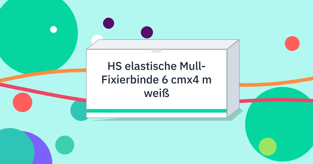 Symbolbild: Packung mit der Aufschrift HS elastische Mull-Fixierbinde 6 cmx4 m weiß (PZN 12570151) – Verfügbarkeit und Bezug in Apotheken in Frankfurt am Main