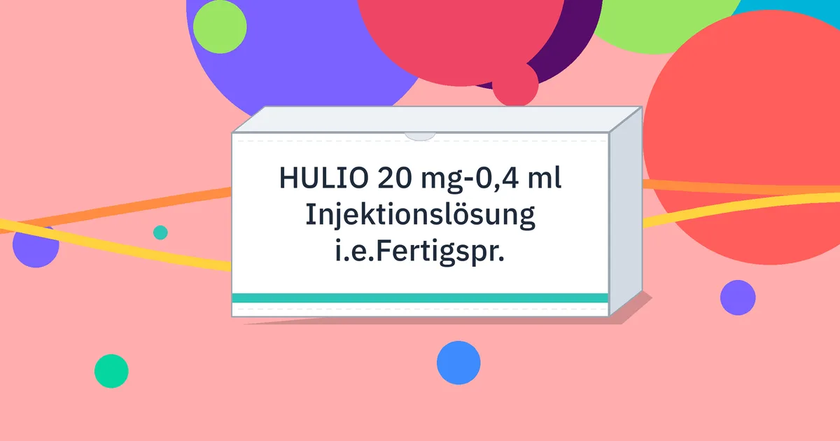 Symbolbild: Packung mit der Aufschrift HULIO 20 mg-0,4 ml Injektionslösung i.e.Fertigspr. (PZN 17442110) – Verfügbarkeit und Bezug in Apotheken in Frankfurt am Main