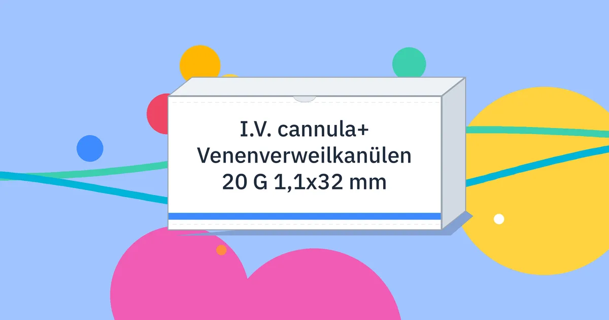 Symbolbild: Packung mit der Aufschrift I.V. cannula+ Venenverweilkanülen 20 G 1,1x32 mm (PZN 09103397) – Verfügbarkeit und Bezug in Apotheken in Frankfurt am Main