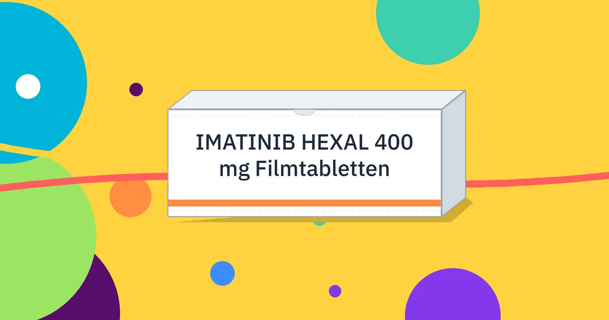 Symbolbild: Packung mit der Aufschrift IMATINIB HEXAL 400 mg Filmtabletten (PZN 11673647) – Verfügbarkeit und Bezug in Apotheken in Frankfurt am Main
