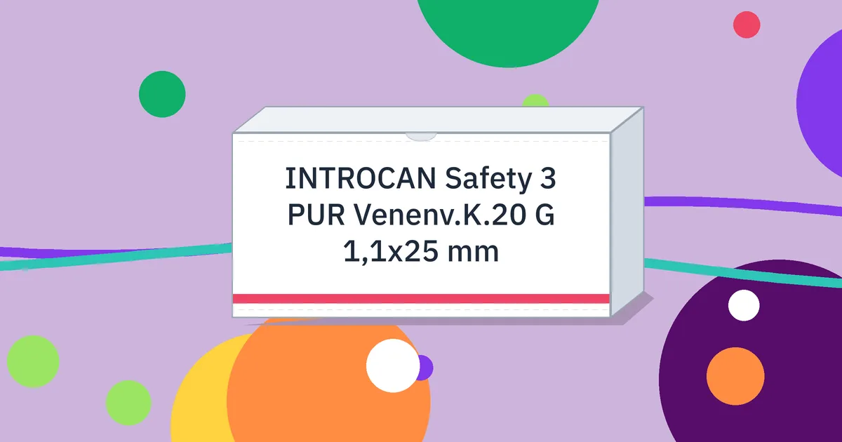 Symbolbild: Packung mit der Aufschrift INTROCAN Safety 3 PUR Venenv.K.20 G 1,1x25 mm (PZN 19527170) – Verfügbarkeit und Bezug in Apotheken in Frankfurt am Main