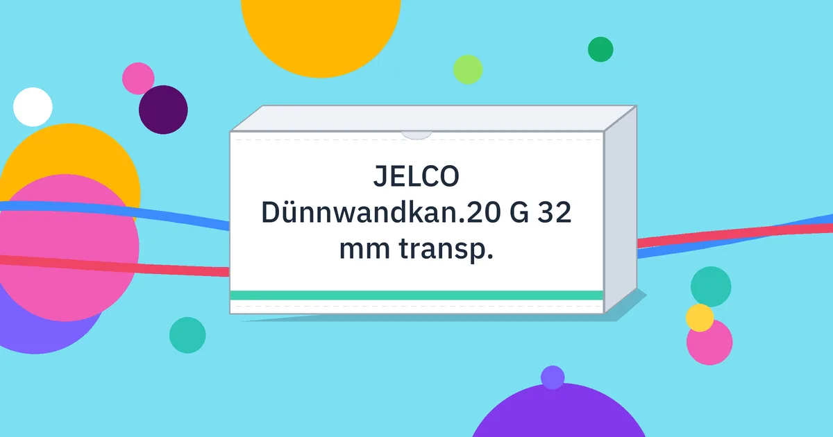 Symbolbild: Packung mit der Aufschrift JELCO Dünnwandkan.20 G 32 mm transp. (PZN 00912706) – Verfügbarkeit und Bezug in Apotheken in Frankfurt am Main
