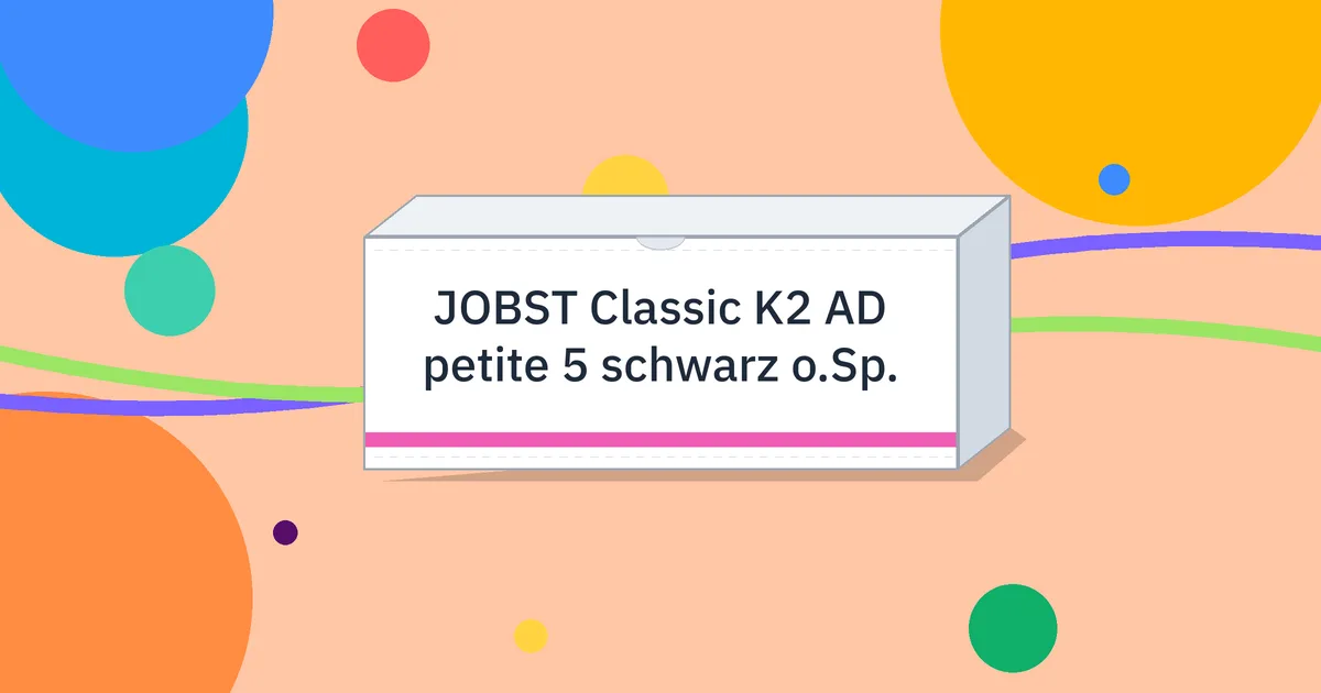 Symbolbild: Packung mit der Aufschrift JOBST Classic K2 AD petite 5 schwarz o.Sp. (PZN 11269544) – Verfügbarkeit und Bezug in Apotheken in Frankfurt am Main