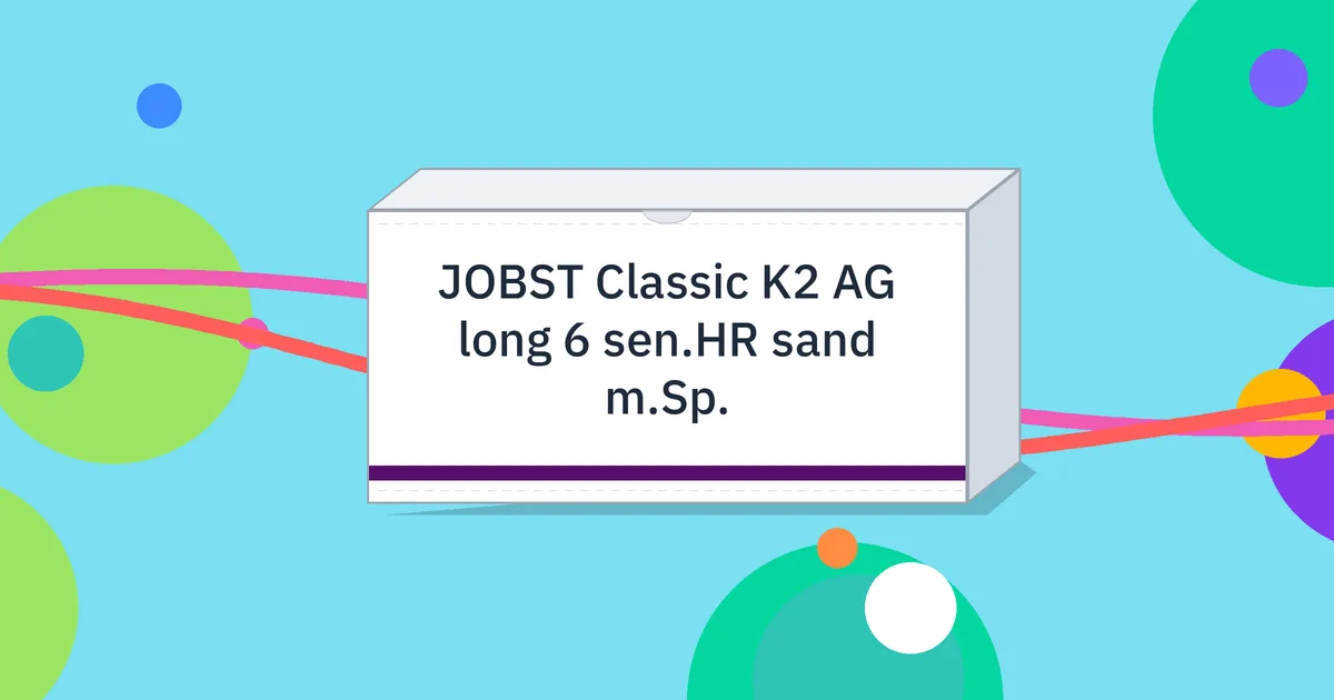 Symbolbild: Packung mit der Aufschrift JOBST Classic K2 AG long 6 sen.HR sand m.Sp. (PZN 17959215) – Verfügbarkeit und Bezug in Apotheken in Frankfurt am Main