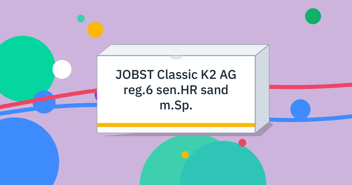 Symbolbild: Packung mit der Aufschrift JOBST Classic K2 AG reg.6 sen.HR sand m.Sp. (PZN 17960394) – Verfügbarkeit und Bezug in Apotheken in Frankfurt am Main