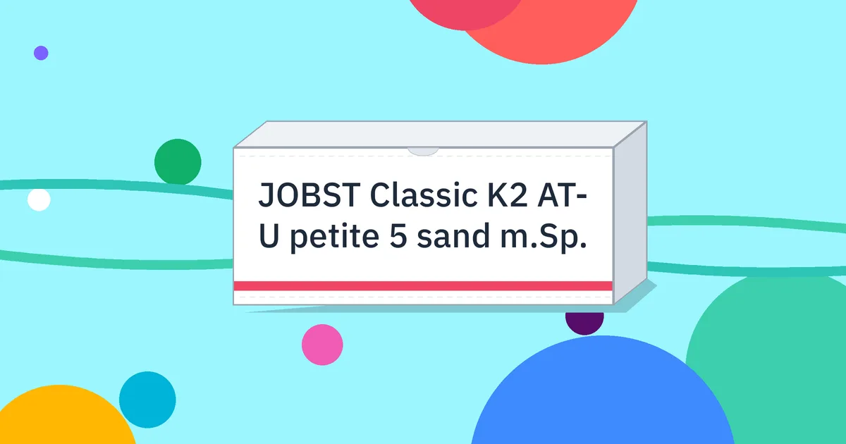 Symbolbild: Packung mit der Aufschrift JOBST Classic K2 AT-U petite 5 sand m.Sp. (PZN 13068181) – Verfügbarkeit und Bezug in Apotheken in Frankfurt am Main