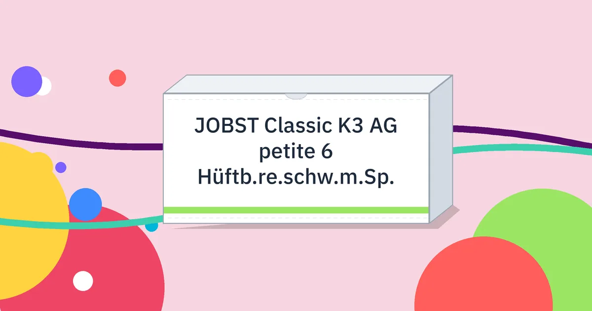 Symbolbild: Packung mit der Aufschrift JOBST Classic K3 AG petite 6 Hüftb.re.schw.m.Sp. (PZN 13075086) – Verfügbarkeit und Bezug in Apotheken in Frankfurt am Main