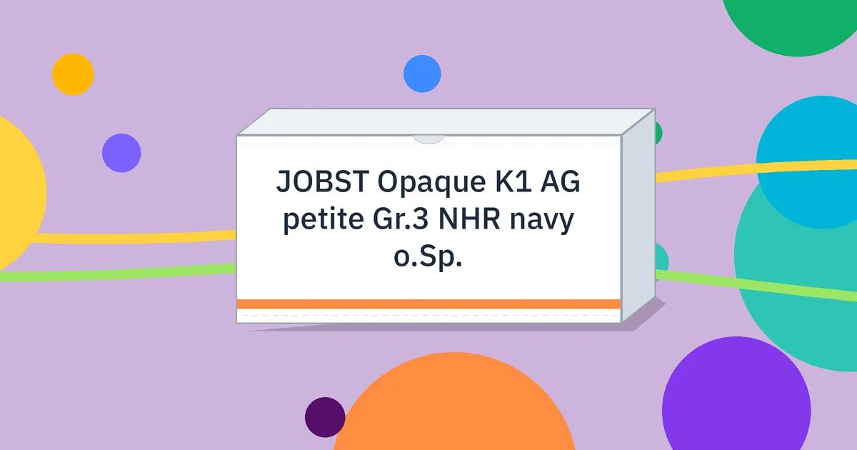 Symbolbild: Packung mit der Aufschrift JOBST Opaque K1 AG petite Gr.3 NHR navy o.Sp. (PZN 13088137) – Verfügbarkeit und Bezug in Apotheken in Frankfurt am Main