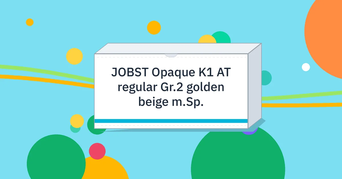 Symbolbild: Packung mit der Aufschrift JOBST Opaque K1 AT regular Gr.2 golden beige m.Sp. (PZN 16274567) – Verfügbarkeit und Bezug in Apotheken in Frankfurt am Main