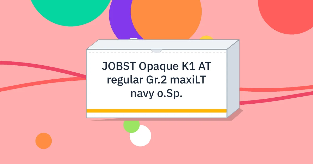 Symbolbild: Packung mit der Aufschrift JOBST Opaque K1 AT regular Gr.2 maxiLT navy o.Sp. (PZN 13106510) – Verfügbarkeit und Bezug in Apotheken in Frankfurt am Main