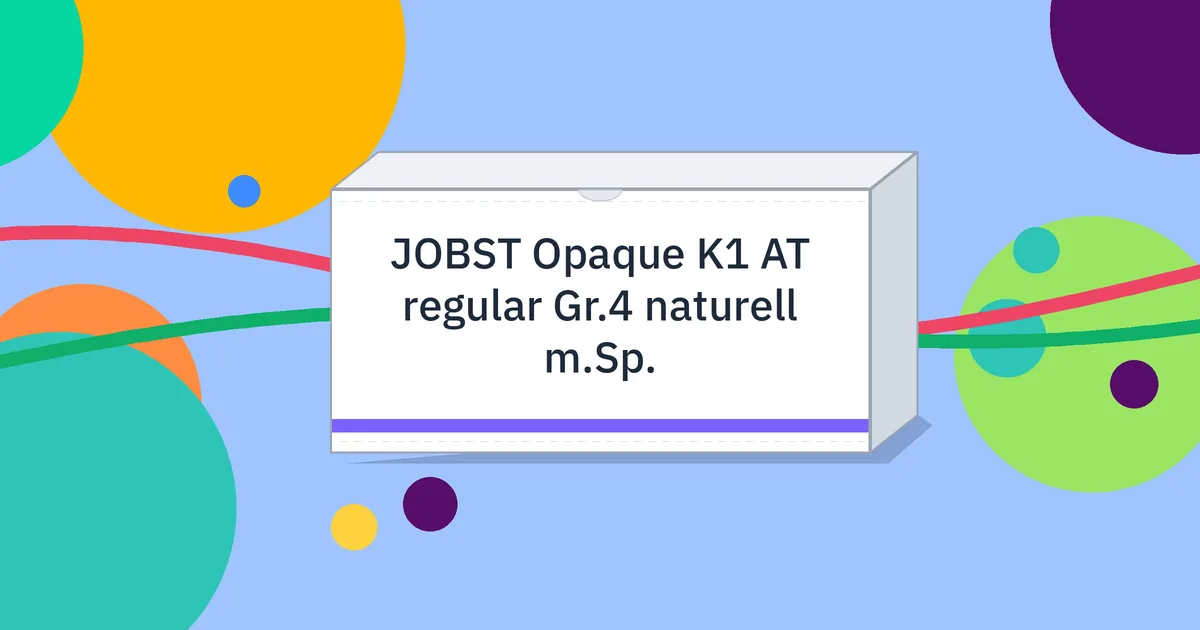 Symbolbild: Packung mit der Aufschrift JOBST Opaque K1 AT regular Gr.4 naturell m.Sp. (PZN 13107053) – Verfügbarkeit und Bezug in Apotheken in Frankfurt am Main
