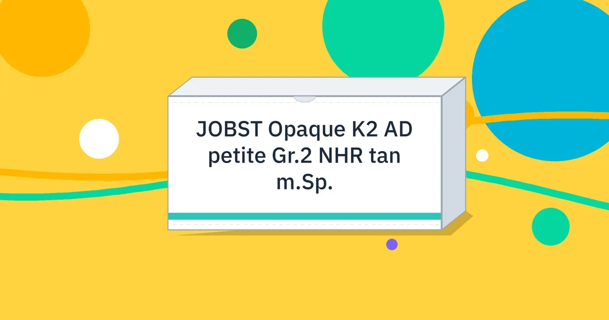 Symbolbild: Packung mit der Aufschrift JOBST Opaque K2 AD petite Gr.2 NHR tan m.Sp. (PZN 16278938) – Verfügbarkeit und Bezug in Apotheken in Frankfurt am Main