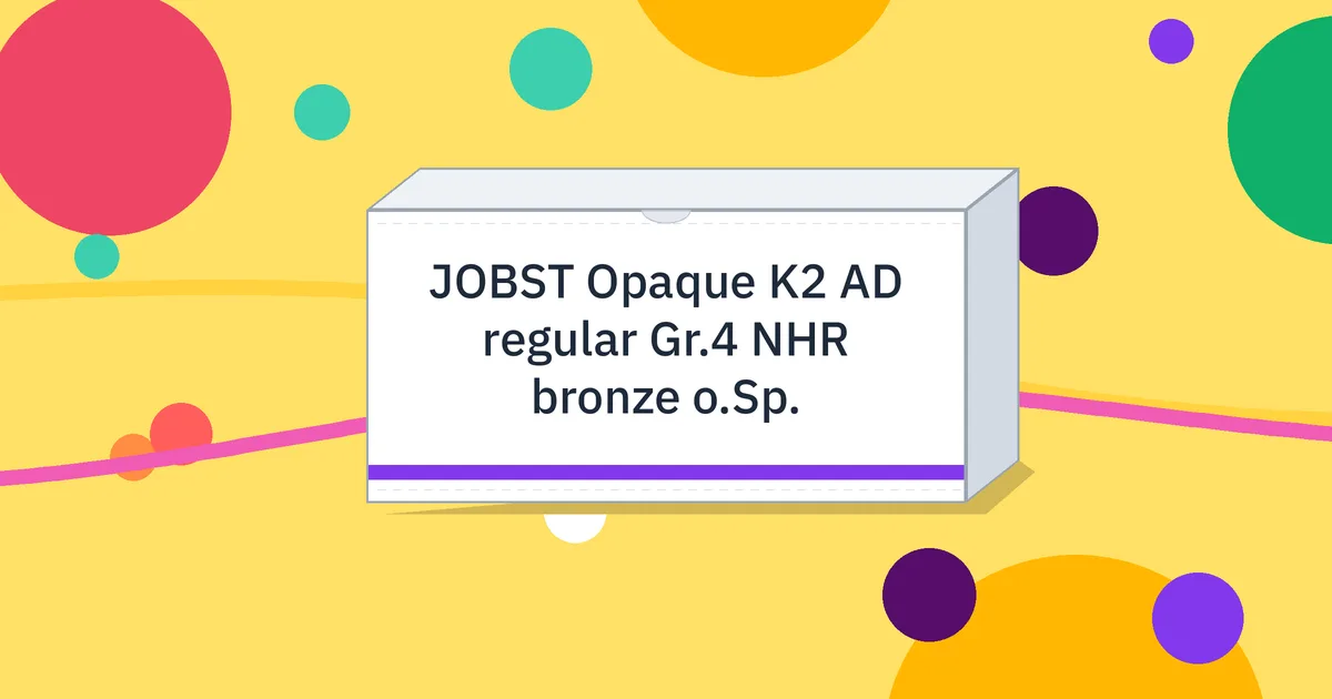 Symbolbild: Packung mit der Aufschrift JOBST Opaque K2 AD regular Gr.4 NHR bronze o.Sp. (PZN 13111244) – Verfügbarkeit und Bezug in Apotheken in Frankfurt am Main