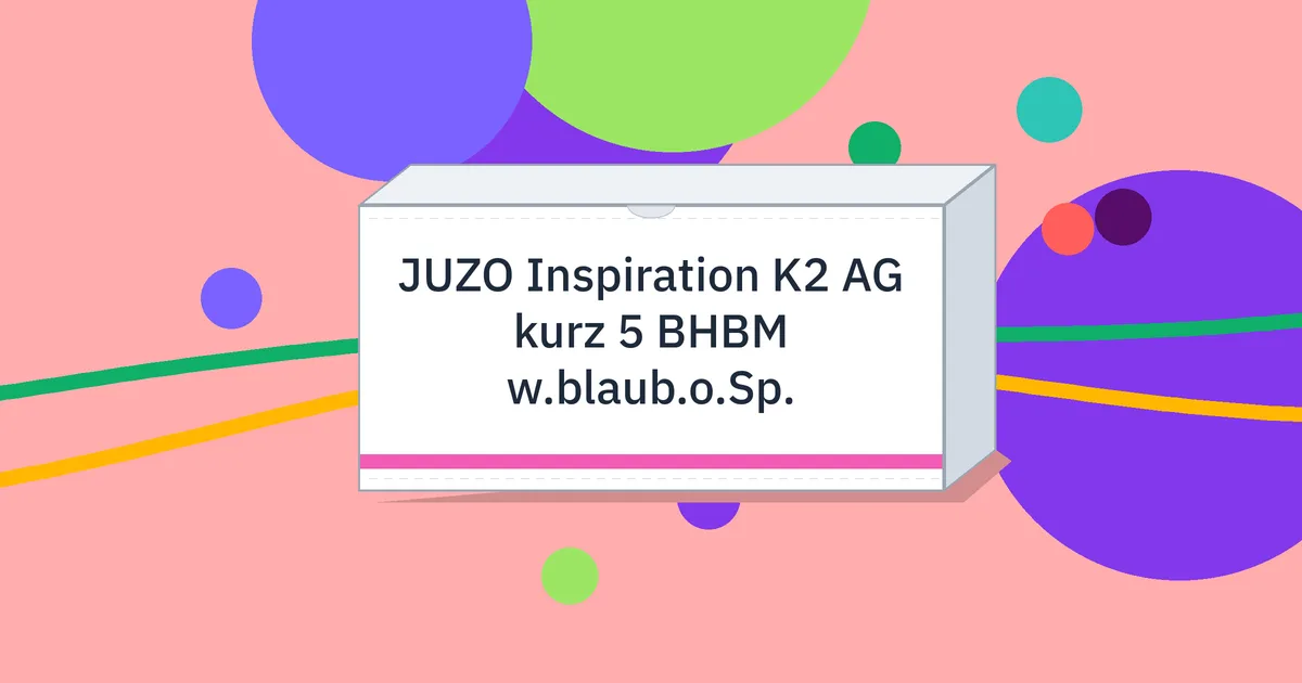Symbolbild: Packung mit der Aufschrift JUZO Inspiration K2 AG kurz 5 BHBM w.blaub.o.Sp. (PZN 14885404) – Verfügbarkeit und Bezug in Apotheken in Frankfurt am Main