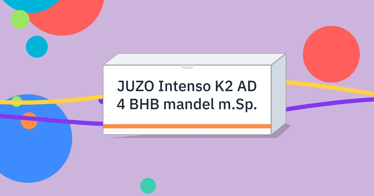 Symbolbild: Packung mit der Aufschrift JUZO Intenso K2 AD 4 BHB mandel m.Sp. (PZN 18613447) – Verfügbarkeit und Bezug in Apotheken in Frankfurt am Main