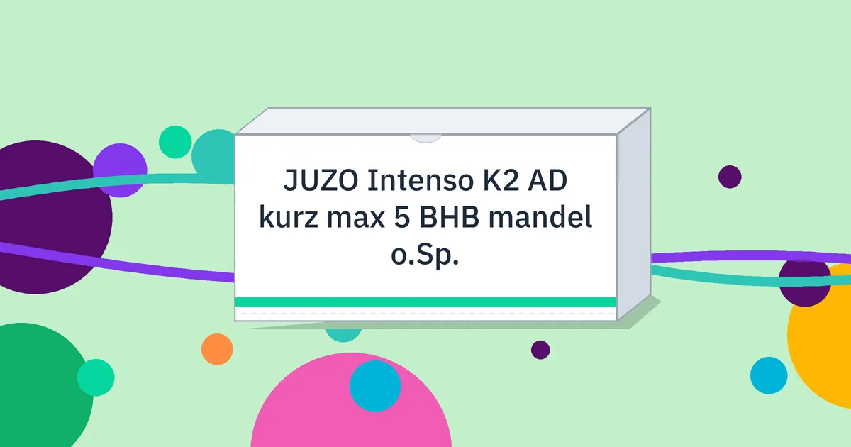 Symbolbild: Packung mit der Aufschrift JUZO Intenso K2 AD kurz max 5 BHB mandel o.Sp. (PZN 18626361) – Verfügbarkeit und Bezug in Apotheken in Frankfurt am Main