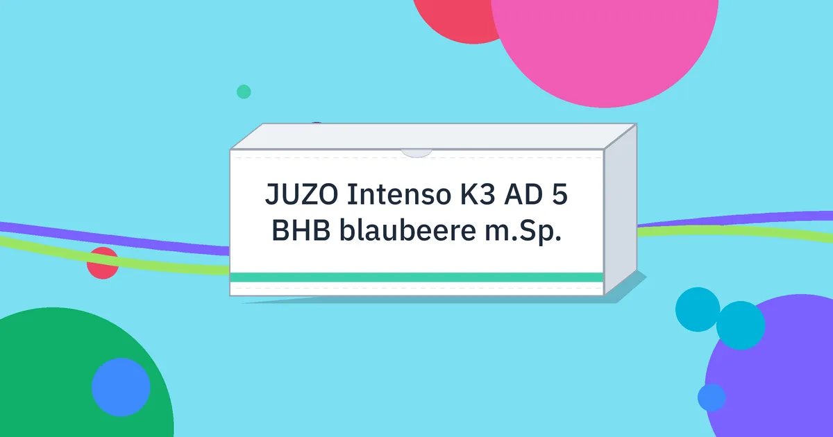 Symbolbild: Packung mit der Aufschrift JUZO Intenso K3 AD 5 BHB blaubeere m.Sp. (PZN 18634509) – Verfügbarkeit und Bezug in Apotheken in Frankfurt am Main