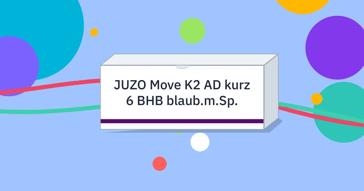 Symbolbild: Packung mit der Aufschrift JUZO Move K2 AD kurz 6 BHB blaub.m.Sp. (PZN 18540636) – Verfügbarkeit und Bezug in Apotheken in Frankfurt am Main