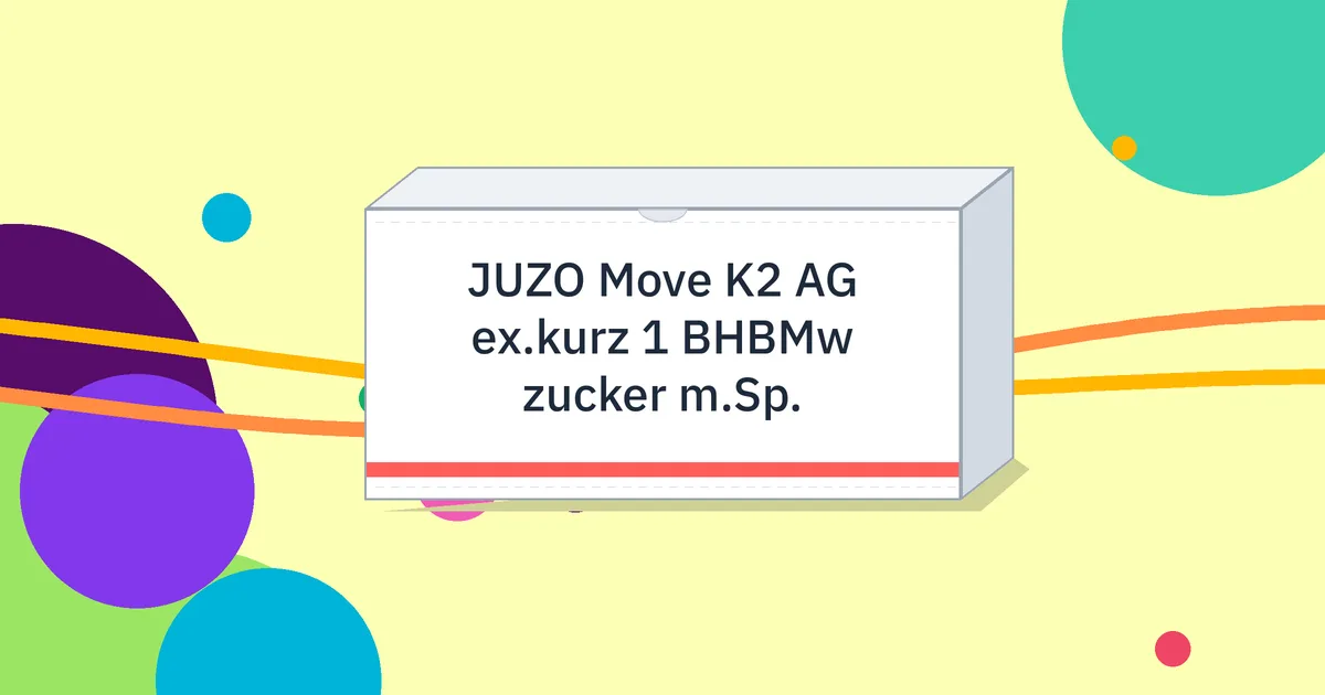 Symbolbild: Packung mit der Aufschrift JUZO Move K2 AG ex.kurz 1 BHBMw zucker m.Sp. (PZN 18532648) – Verfügbarkeit und Bezug in Apotheken in Frankfurt am Main