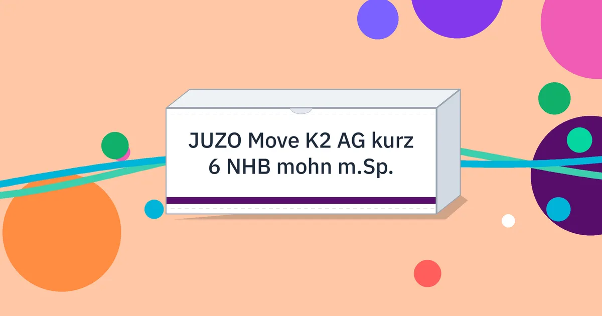 Symbolbild: Packung mit der Aufschrift JUZO Move K2 AG kurz 6 NHB mohn m.Sp. (PZN 18559363) – Verfügbarkeit und Bezug in Apotheken in Frankfurt am Main