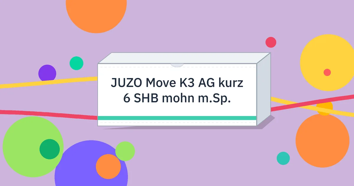 Symbolbild: Packung mit der Aufschrift JUZO Move K3 AG kurz 6 SHB mohn m.Sp. (PZN 18591289) – Verfügbarkeit und Bezug in Apotheken in Frankfurt am Main