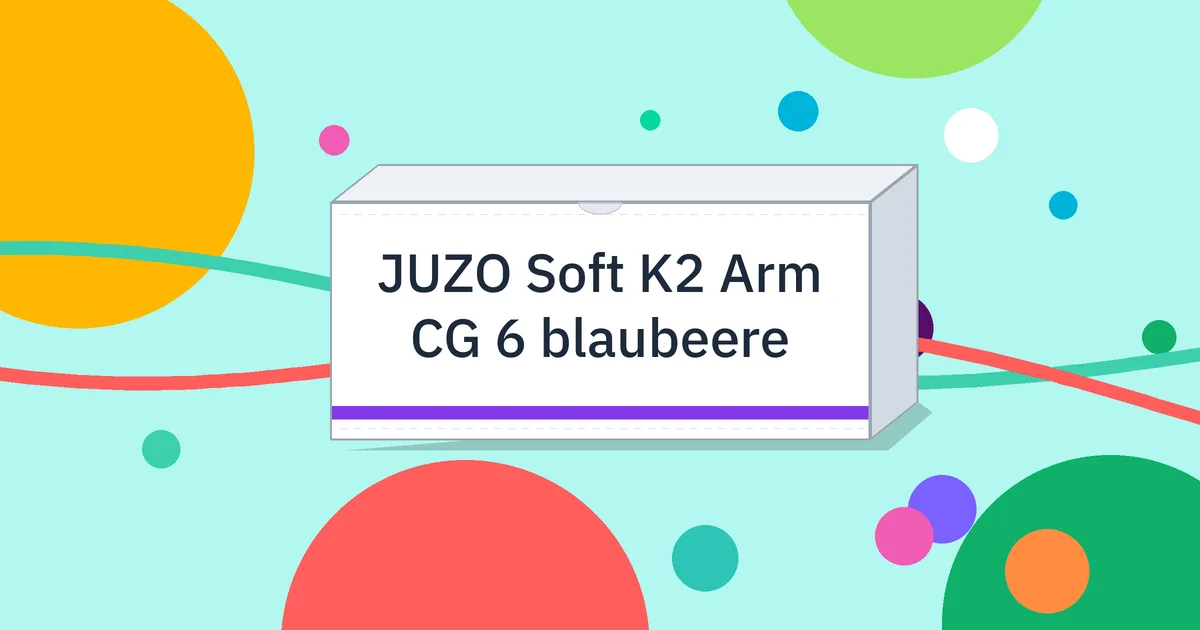 Symbolbild: Packung mit der Aufschrift JUZO Soft K2 Arm CG 6 blaubeere (PZN 15512243) – Verfügbarkeit und Bezug in Apotheken in Frankfurt am Main