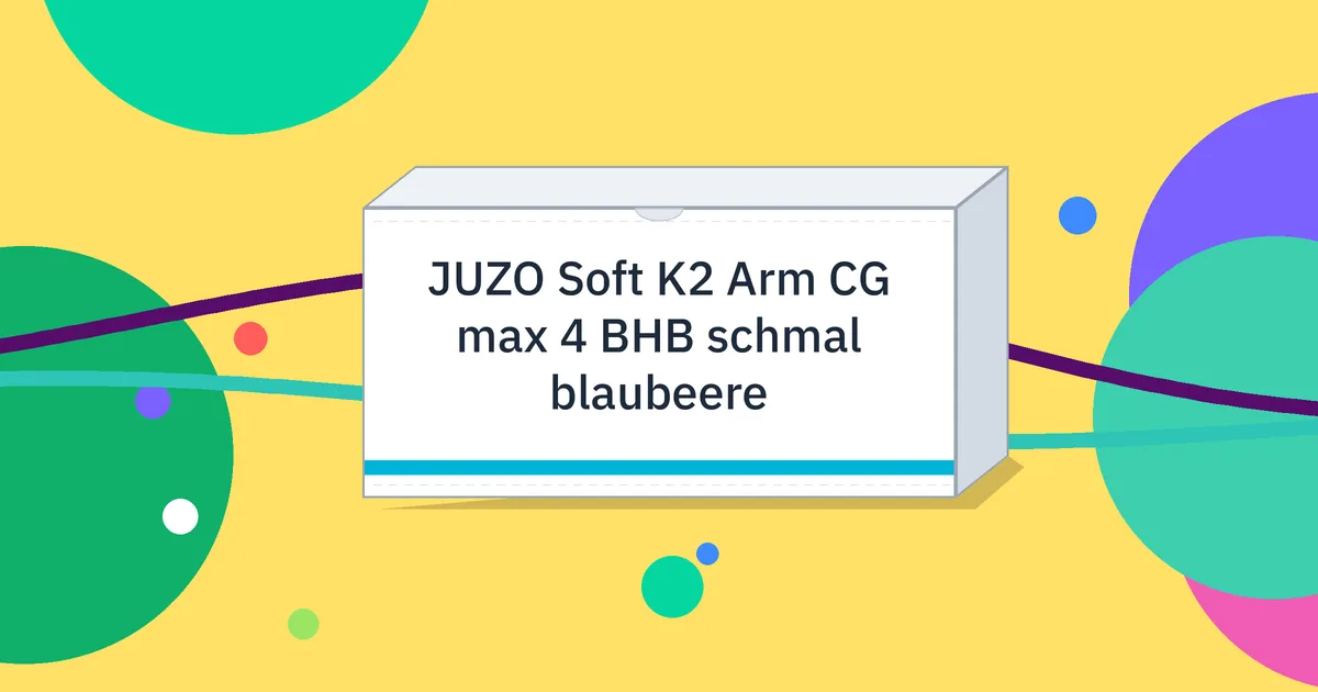 Symbolbild: Packung mit der Aufschrift JUZO Soft K2 Arm CG max 4 BHB schmal blaubeere (PZN 15513395) – Verfügbarkeit und Bezug in Apotheken in Frankfurt am Main