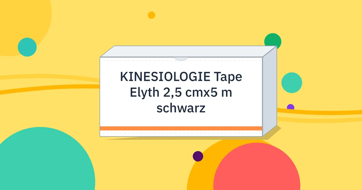 Symbolbild: Packung mit der Aufschrift KINESIOLOGIE Tape Elyth 2,5 cmx5 m schwarz (PZN 10735659) – Verfügbarkeit und Bezug in Apotheken in Frankfurt am Main