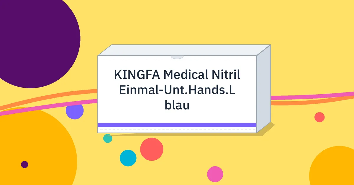 Symbolbild: Packung mit der Aufschrift KINGFA Medical Nitril Einmal-Unt.Hands.L blau (PZN 20418842) – Verfügbarkeit und Bezug in Apotheken in Frankfurt am Main