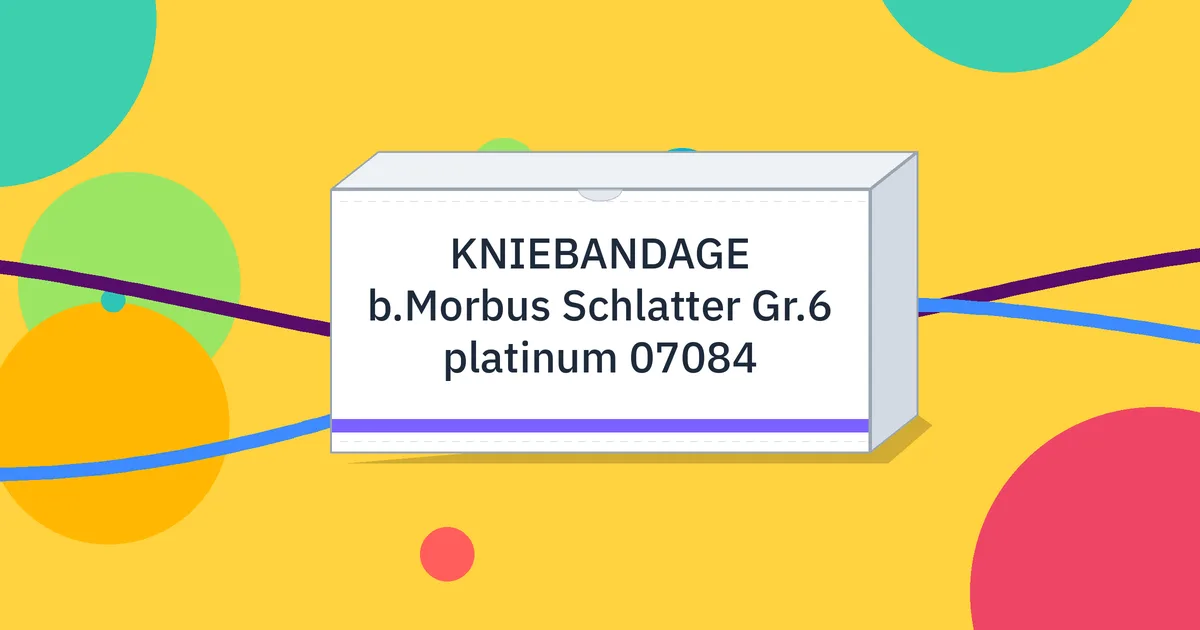 Symbolbild: Packung mit der Aufschrift KNIEBANDAGE b.Morbus Schlatter Gr.6 platinum 07084 (PZN 06826729) – Verfügbarkeit und Bezug in Apotheken in Frankfurt am Main
