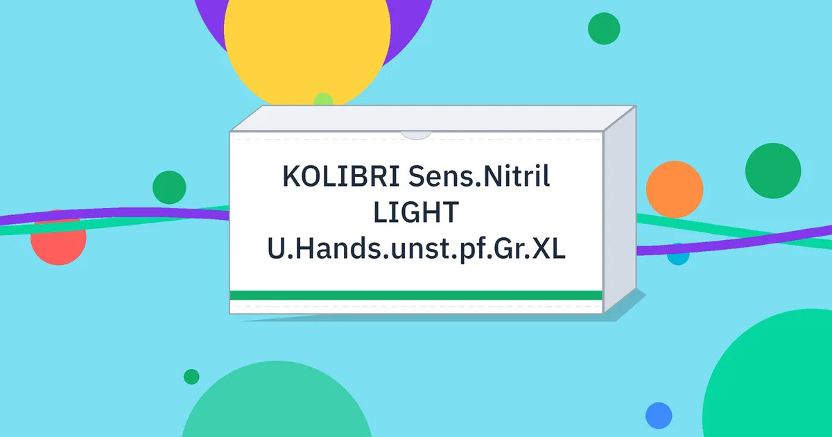 Symbolbild: Packung mit der Aufschrift KOLIBRI Sens.Nitril LIGHT U.Hands.unst.pf.Gr.XL (PZN 15564731) – Verfügbarkeit und Bezug in Apotheken in Frankfurt am Main