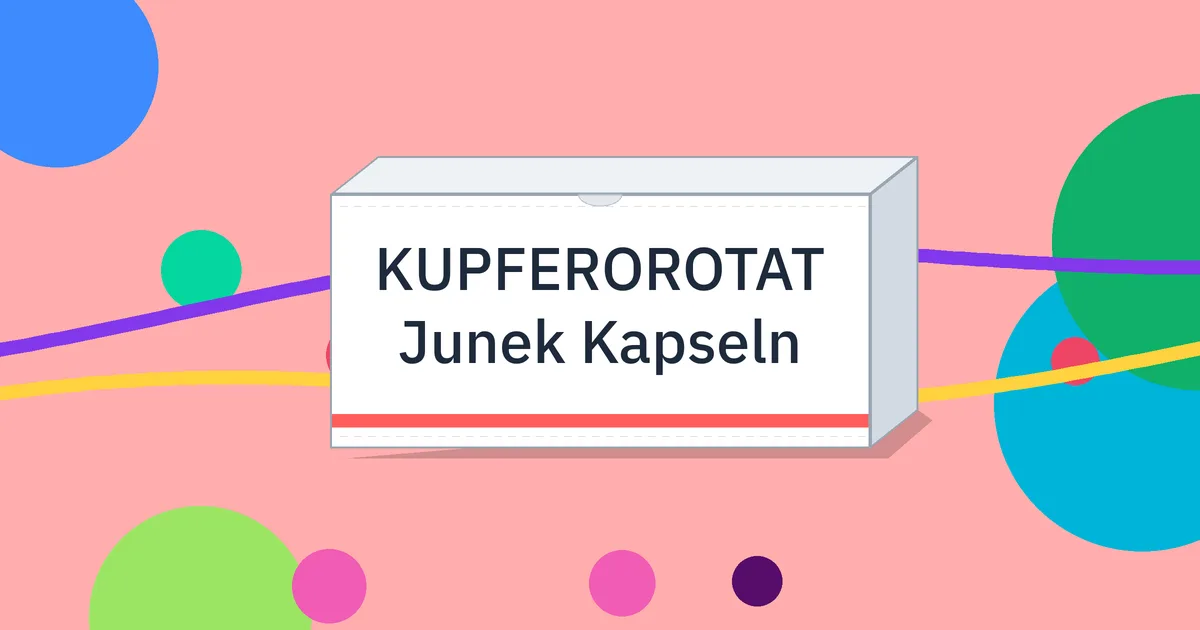 Symbolbild: Packung mit der Aufschrift KUPFEROROTAT Junek Kapseln (PZN 10062692) – Verfügbarkeit und Bezug in Apotheken in Frankfurt am Main